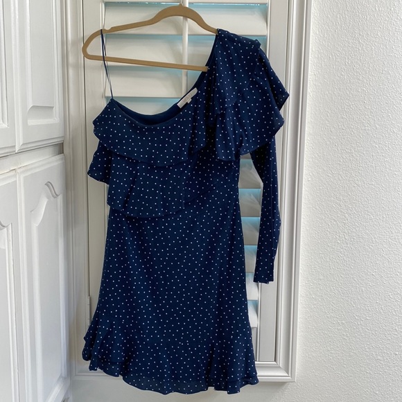 Wayf | Dresses | Blue Polka Dot One Shoulder Dress | Poshmark